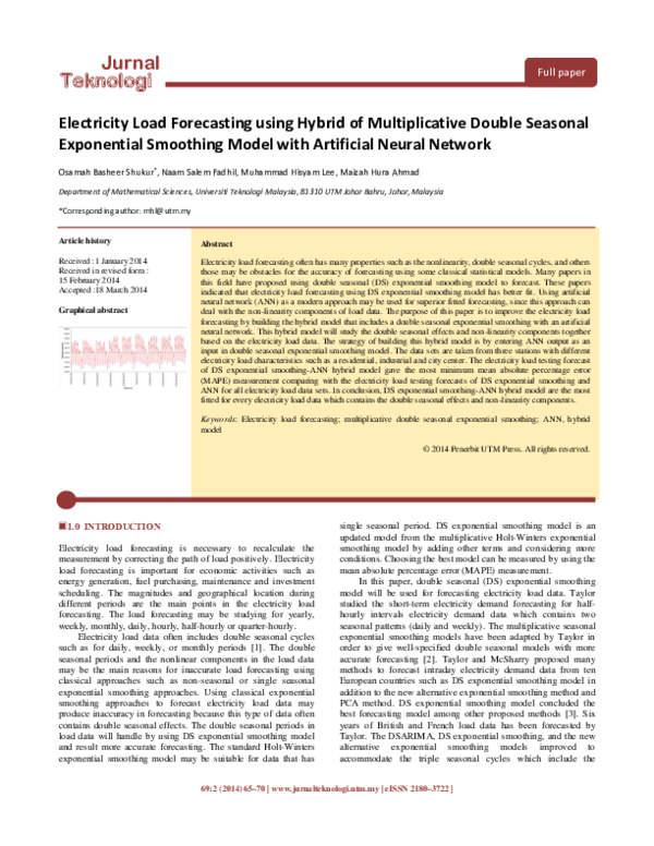 Pdf Electricity Load Forecasting Using Hybrid Of Multiplicative
