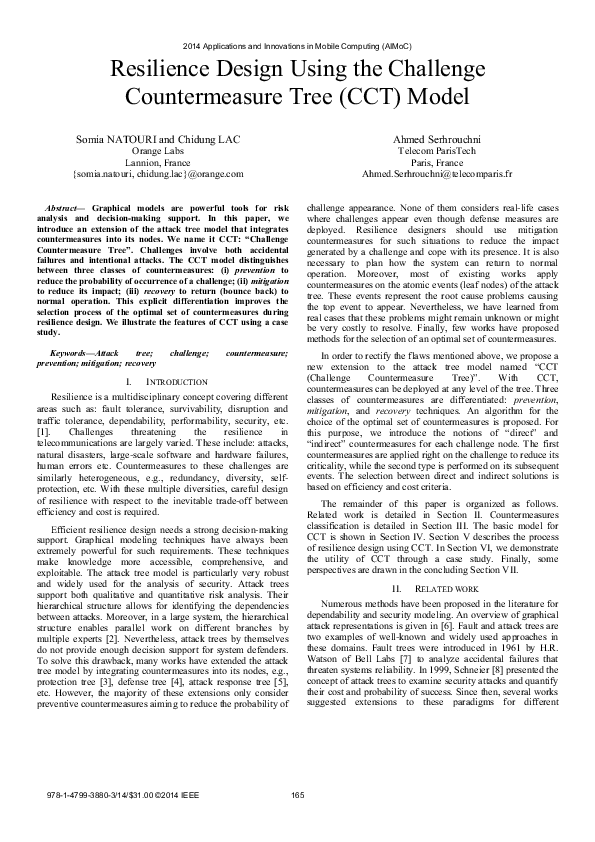 (PDF) Resilience design using the Challenge Countermeasure Tree (CCT) model