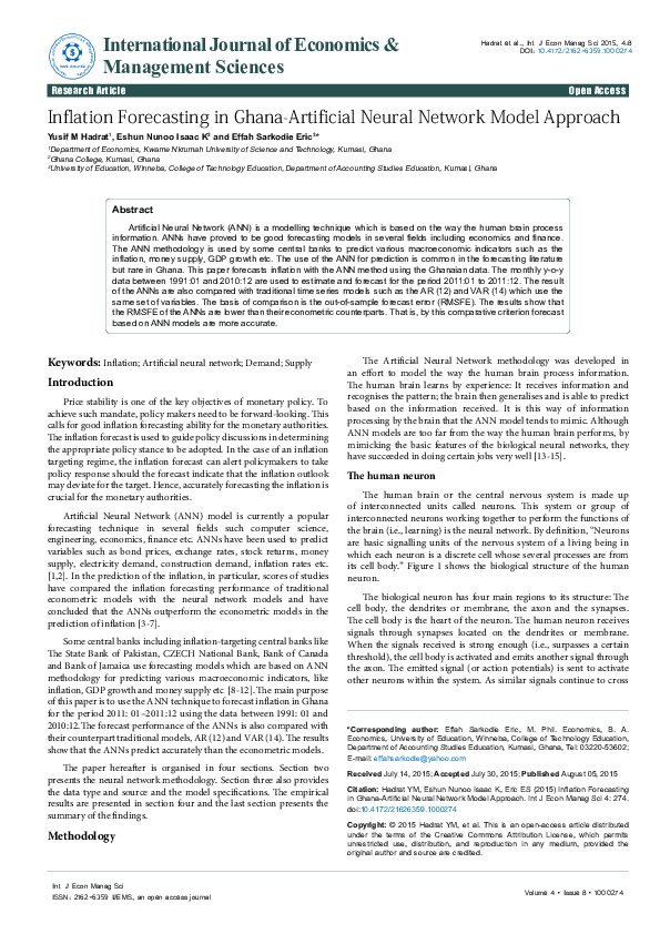 Pdf Inflation Forecasting In Ghana Artificial Neural Network Model