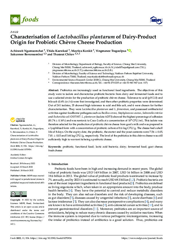 (PDF) Characterisation of Lactobacillus plantarum of Dairy-Product ...