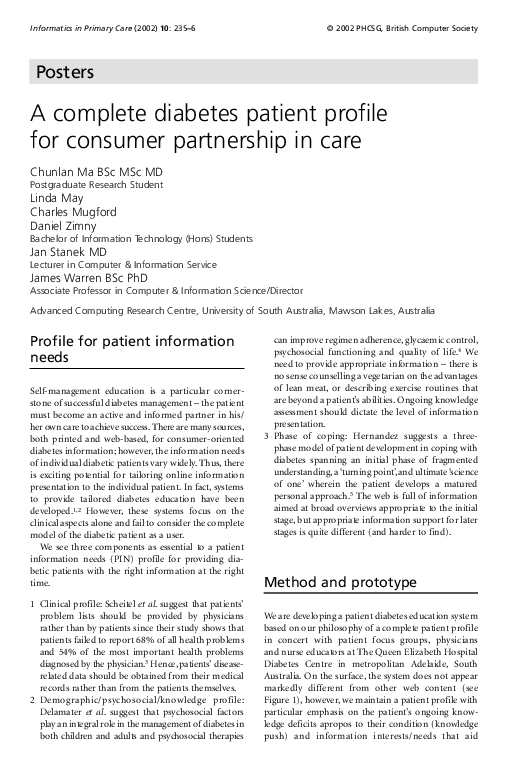(PDF) Comprehensive Diabetes Care Patient Profile