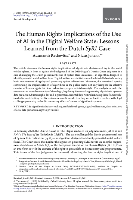 (PDF) The Human Rights Implications of the Use of AI in the Digital ...