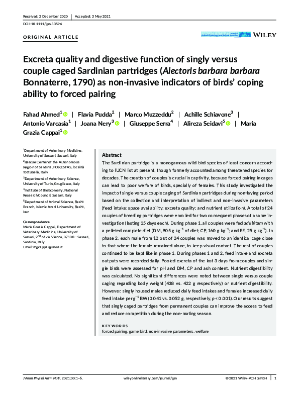 (PDF) Excreta quality and digestive function of singly versus couple ...
