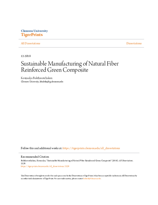 (PDF) Sustainable Manufacturing of Natural Fiber Reinforced Green Composite