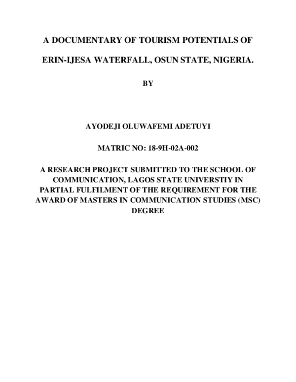 (PDF) A DOCUMENTARY OF TOURISM POTENTIALS OF ERIN-IJESA WATERFALL, OSUN ...