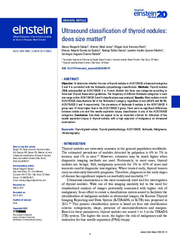 (PDF) Ultrasound classification of thyroid nodules: does size matter