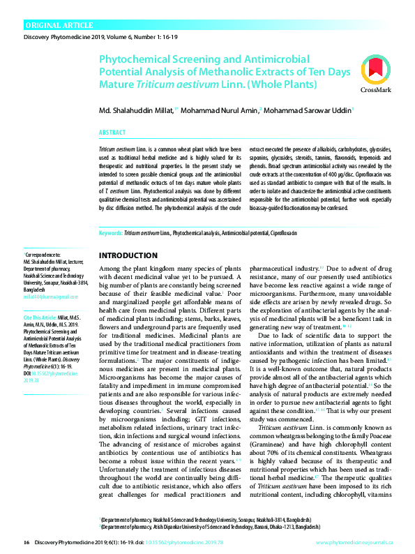 (PDF) Phytochemical Screening and Antimicrobial Potential Analysis of Methanolic Extracts of Ten ...