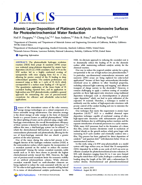 (PDF) Atomic Layer Deposition of Platinum Catalysts on Nanowire ...