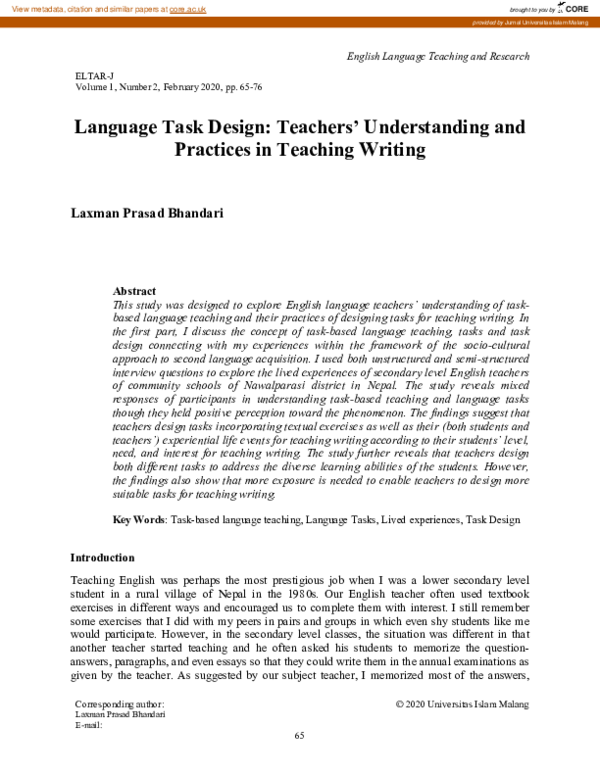 (PDF) Language task design: Teachers’ understanding and practices in ...