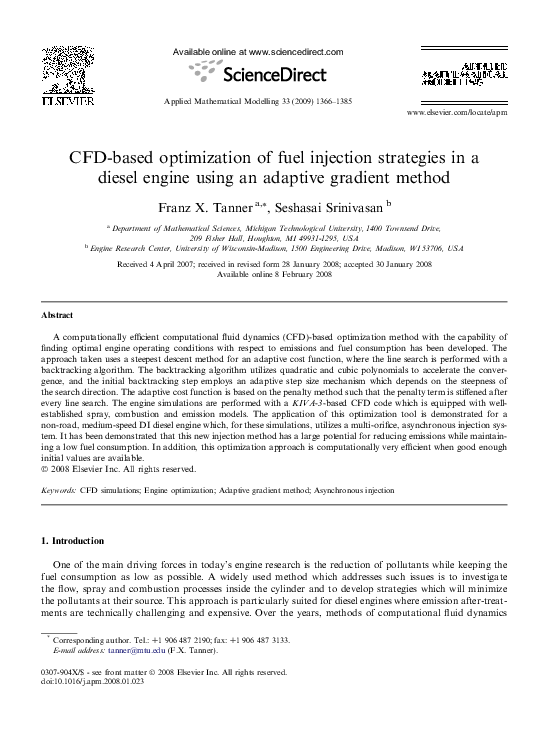 (PDF) CFD-based optimization of fuel injection strategies in a diesel engine using an adaptive ...