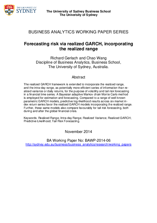 (PDF) Forecasting risk via realized GARCH, incorporating the realized range