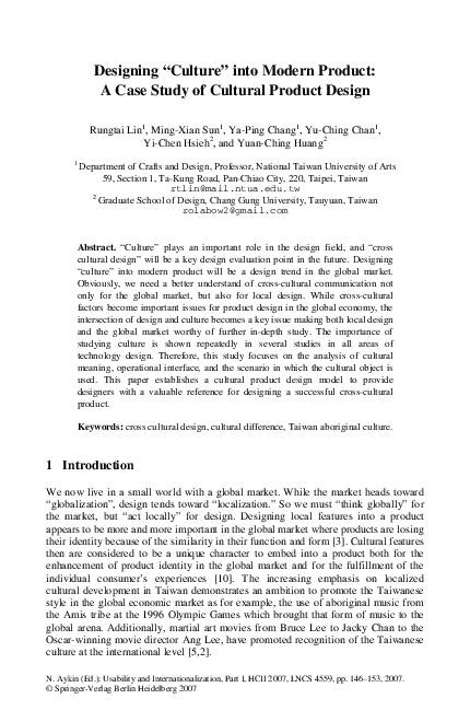 (PDF) Designing “Culture” into Modern Product: A Case Study of Cultural ...