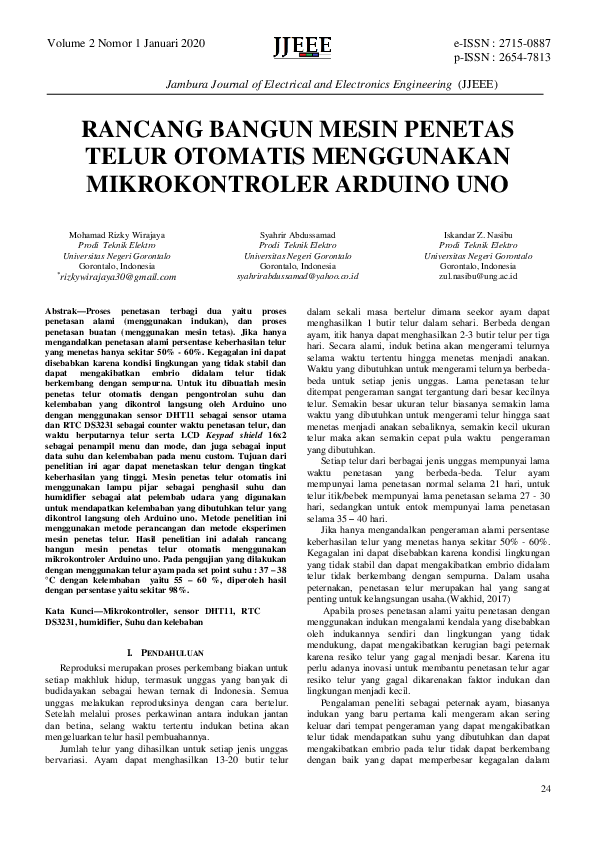 Pdf Rancang Bangun Mesin Penetas Telur Otomatis Menggunakan Mikrokontroler Arduino Uno