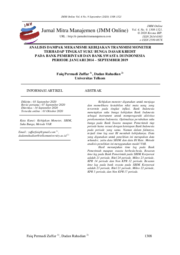 (PDF) Analisis Dampak Mekanisme Kebijakan Transmisi Moneter Terhadap ...