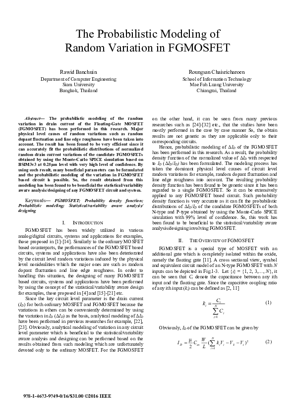 (PDF) The probabilistic modeling of random variation in FGMOSFET