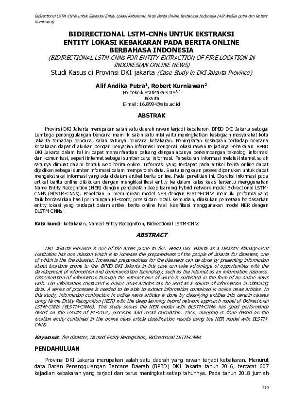(PDF) BIDIRECTIONAL LSTM-CNNs UNTUK EKSTRAKSI ENTITY LOKASI KEBAKARAN PADA BERITA ONLINE ...