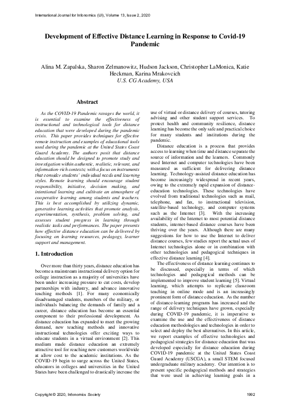 (PDF) Development of Effective Distance Learning in Response to Covid ...