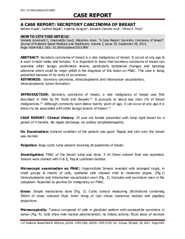 (PDF) Rare Case of Secretory Carcinoma in Breast