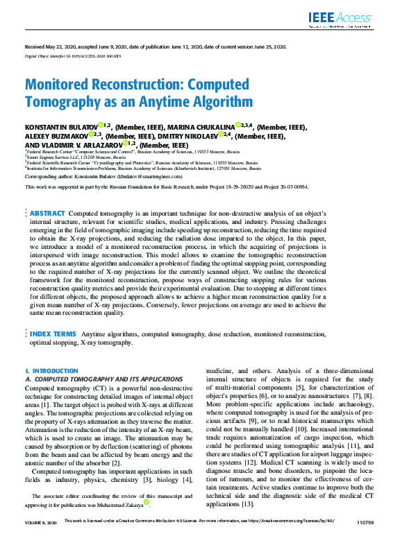 (PDF) Monitored Reconstruction: Computed Tomography as an Anytime Algorithm
