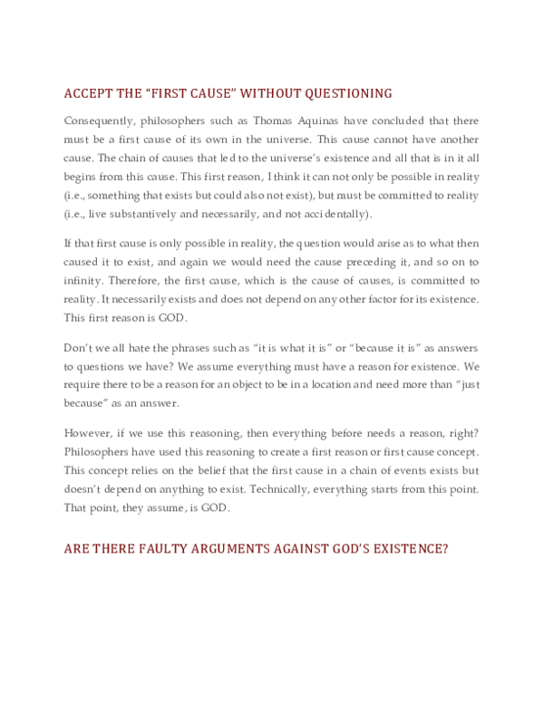 (PDF) ACCEPT THE "FIRST CAUSE" WITHOUT QUESTIONING