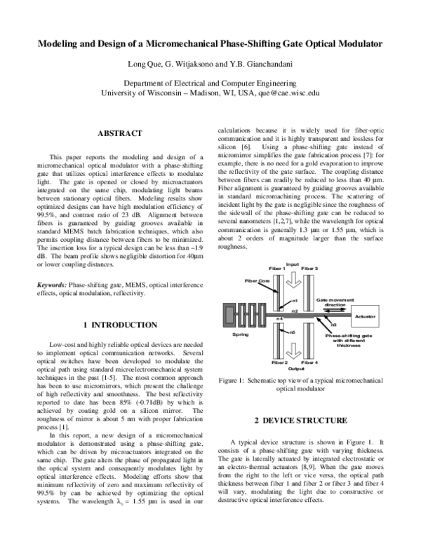 (PDF) Modeling and Design of a Micromechanical Phase-Shifting Gate ...
