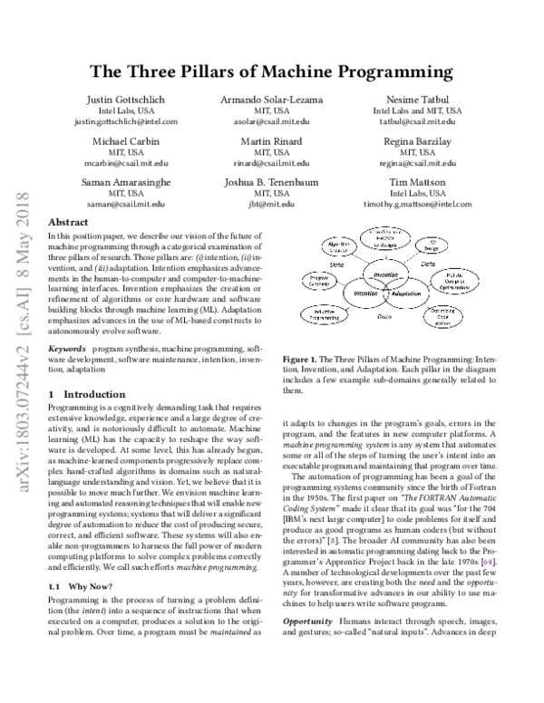 (PDF) The three pillars of machine programming | Timothy G Mattson ...