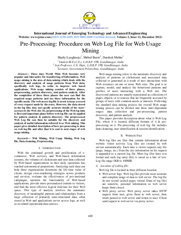 Pdf Pre Processing Procedure On Web Log File For Web Usage Mining 7456