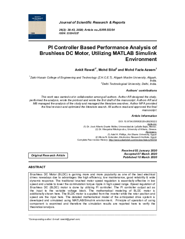 Pdf Pi Controller Based Performance Analysis Of Brushless Dc Motor