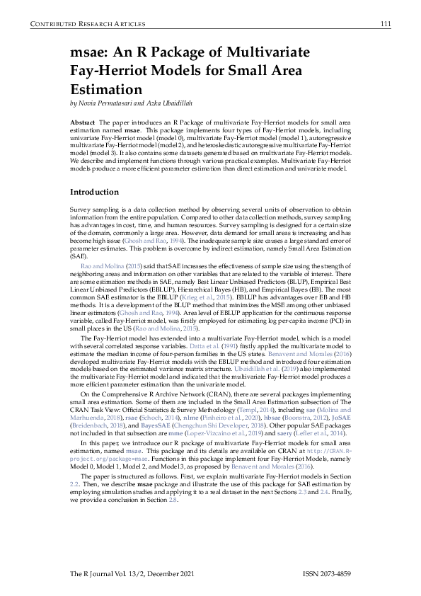 (PDF) msae: An R Package of Multivariate Fay-Herriot Models for Small Area Estimation