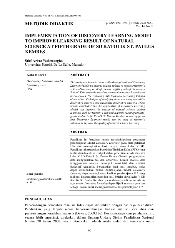 (PDF) Implementation of Discovery Learning Model to Improve Learning Result of Natural Science ...