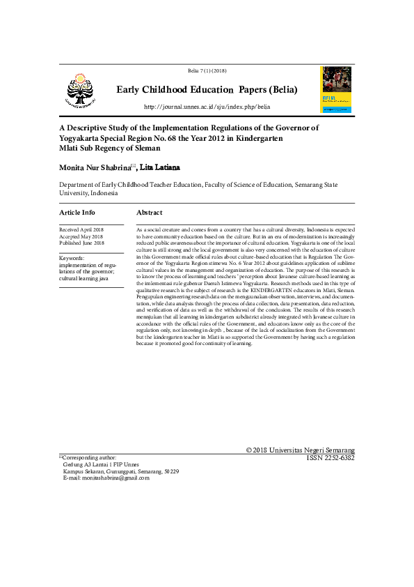 (PDF) Early Childhood Education Papers (Belia)