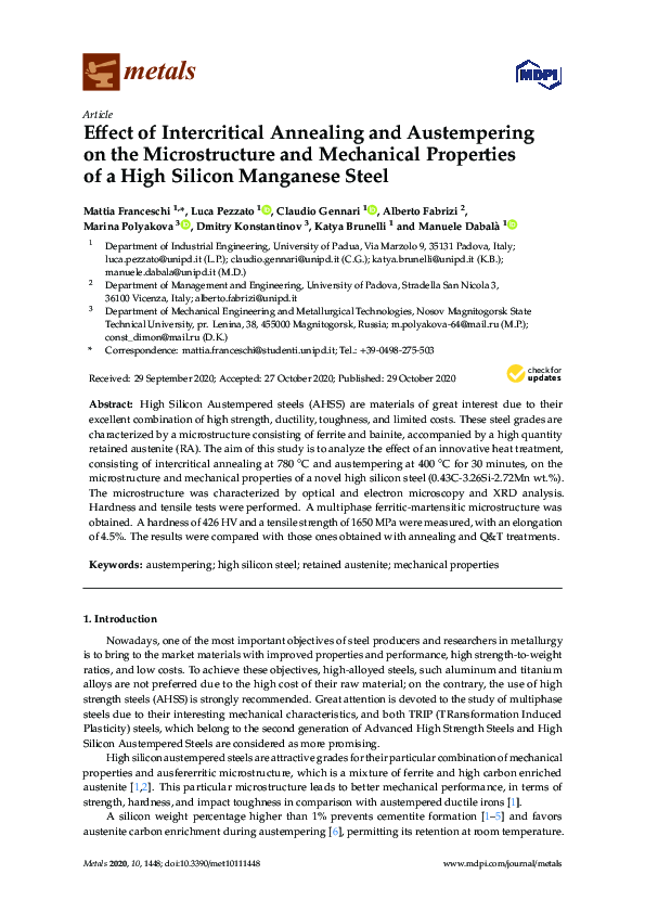 (PDF) Effect of Intercritical Annealing and Austempering on the Microstructure and Mechanical ...