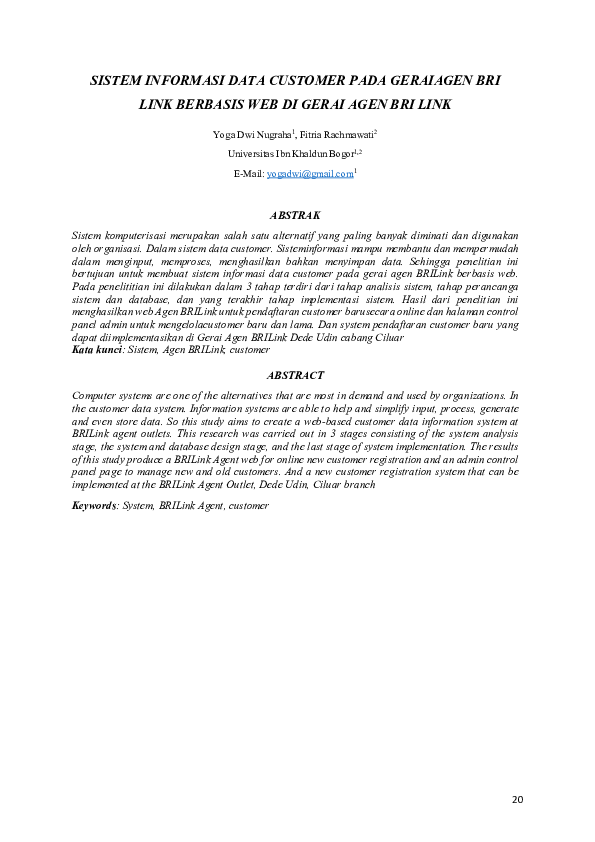 (PDF) Sistem Informasi Data Customer Pada Gerai Agen Bri Link Berbasis ...