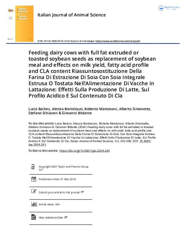 (PDF) Feeding dairy cows with full fat extruded or toasted soybean ...