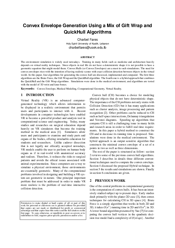 (PDF) Convex Envelope Generation Using a Mix of Gift Wrap and QuickHull Algorithms