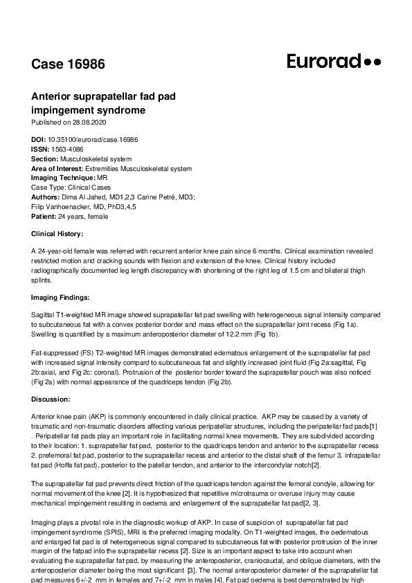 (PDF) Anterior suprapatellar fad pad impingement syndrome