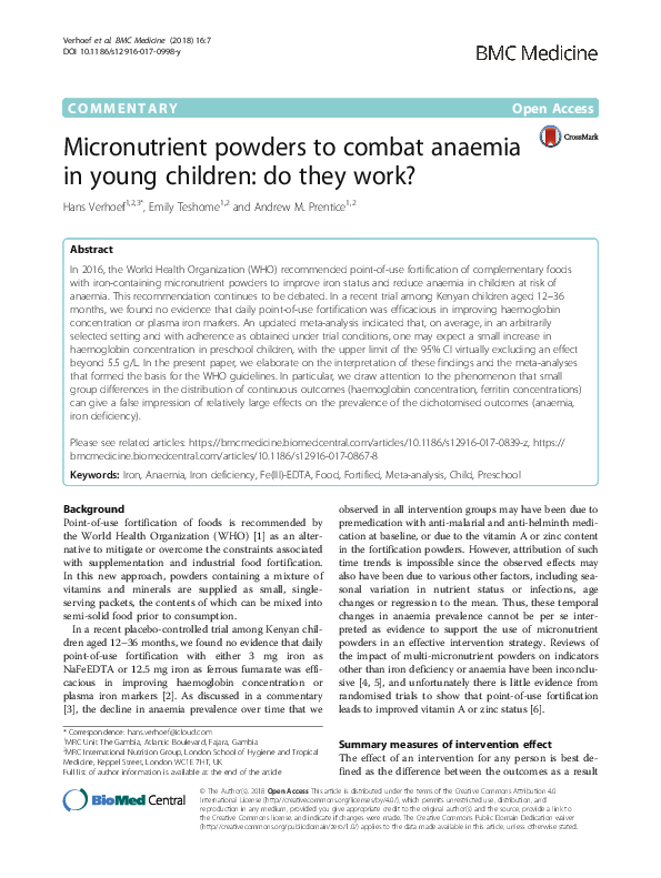 (PDF) Micronutrient powders to combat anaemia in young children: do ...