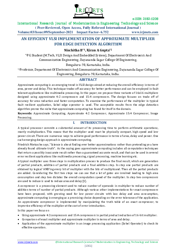 (PDF) An Efficient Vlsi Implementation of Approximate Multiplier for Edge Detection Algorithm