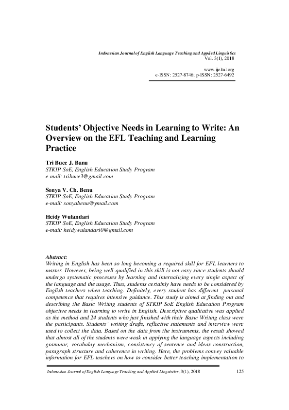 (PDF) Students’ Objective Needs in Learning to Write: An Overview on ...