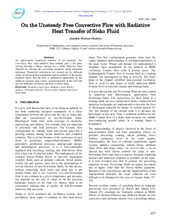 (PDF) On the Unsteady Free Convective Flow with Radiative Heat Transfer of Sisko Fluid