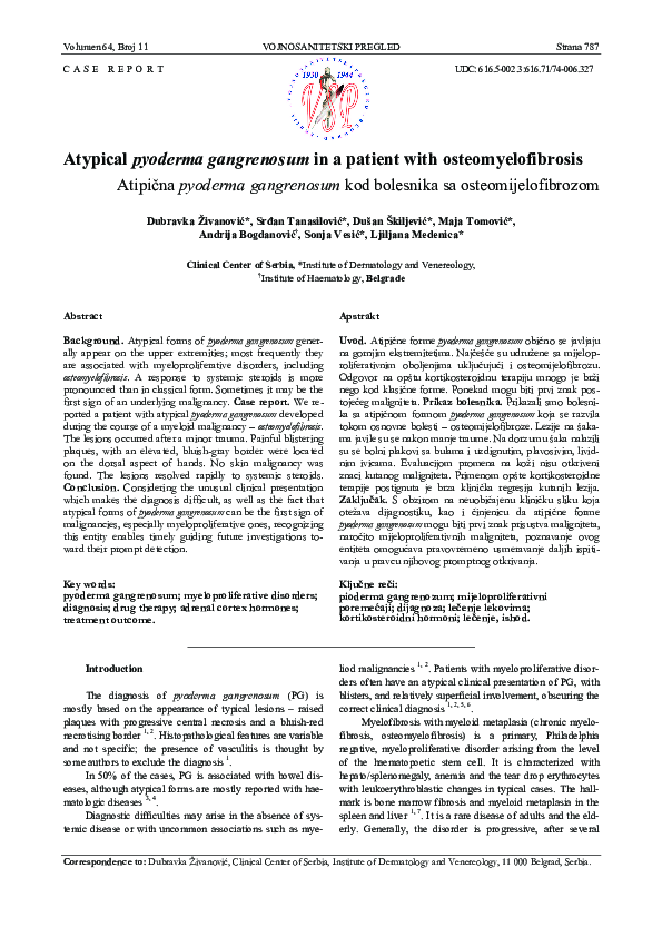 Atypical pyoderma gangrenosum in a patient with osteomyelofibrosis