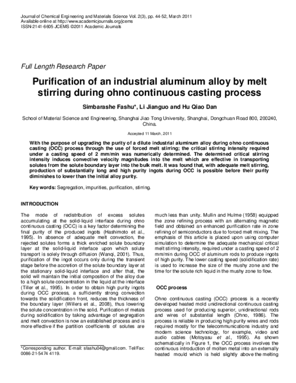 (PDF) Purification of an industrial aluminum alloy by melt stirring ...
