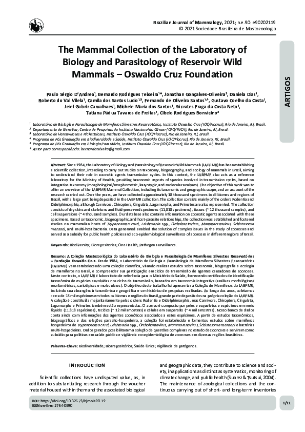 (PDF) The Mammal Collection of the Laboratory of Biology and ...