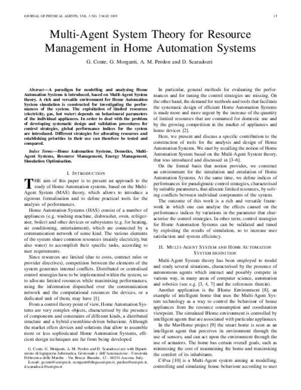 Pdf Multi Agent System Theory For Resource Management In Home Automation Systems