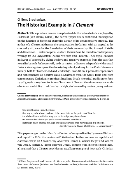 (PDF) The Historical Example in 1 Clement