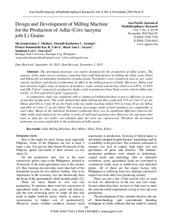 (PDF) Design and Development of Milling Machine for the Production of ...