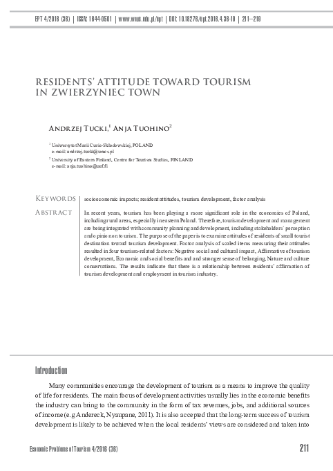 (PDF) resIdents ’ attItude toward tourIsm In