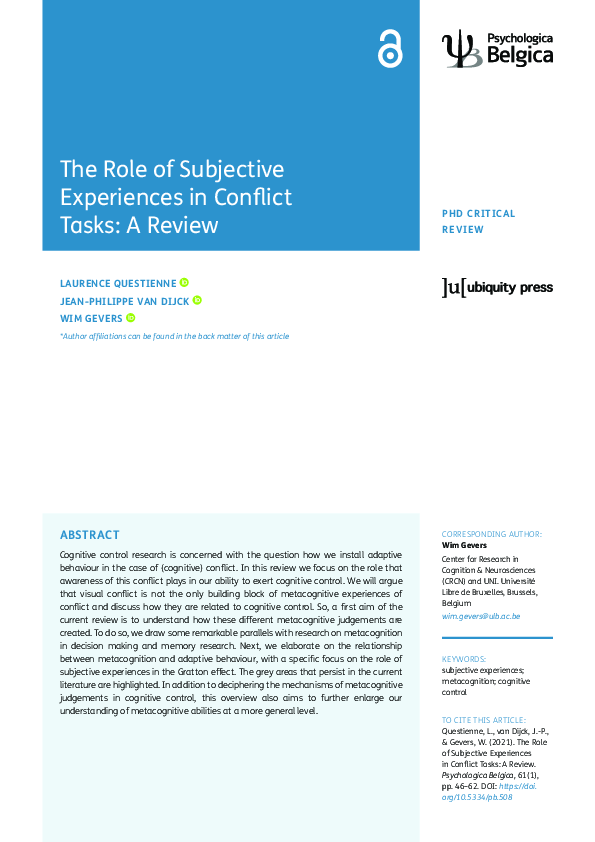 (PDF) The Role of Subjective Experiences in Conflict Tasks: A Review