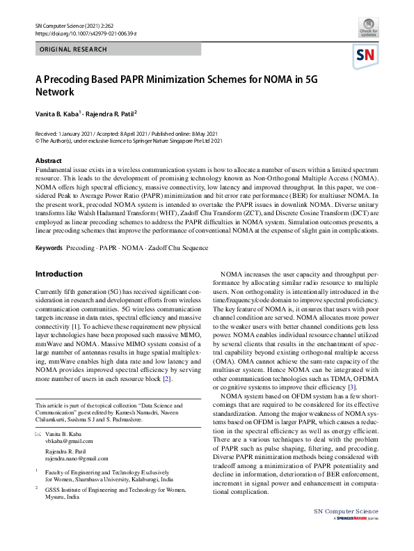 Pdf A Precoding Based Papr Minimization Schemes For Noma In 5g Network