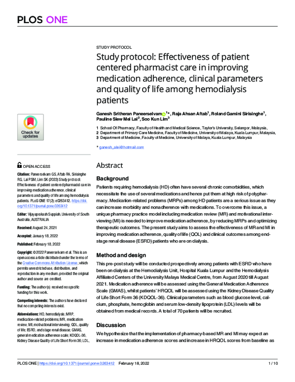 (PDF) Study protocol: Effectiveness of patient centered pharmacist care ...
